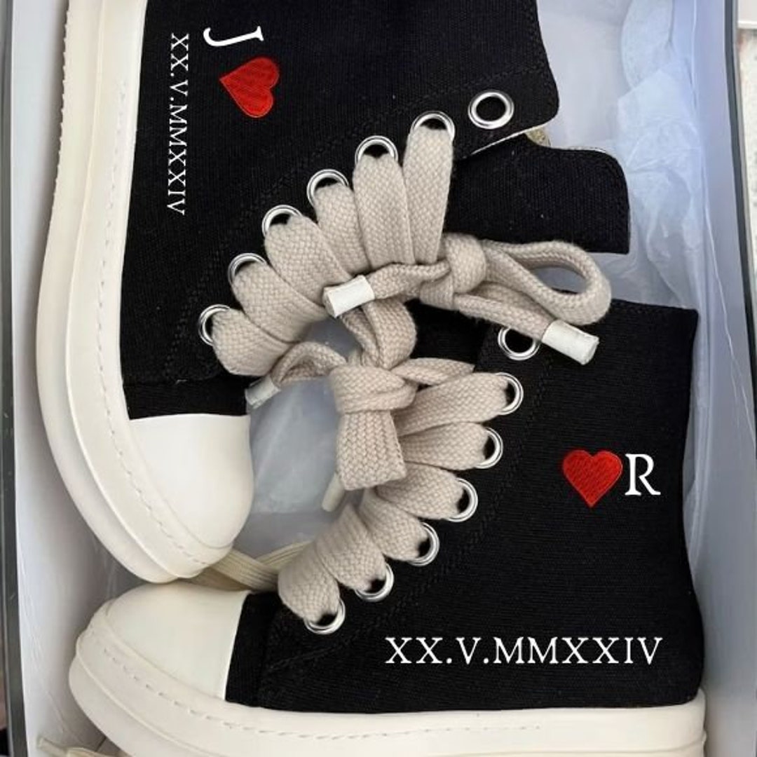 Custom Roman Numeral Shoes, Embroidered Couple Shoes, Initial Heart ...