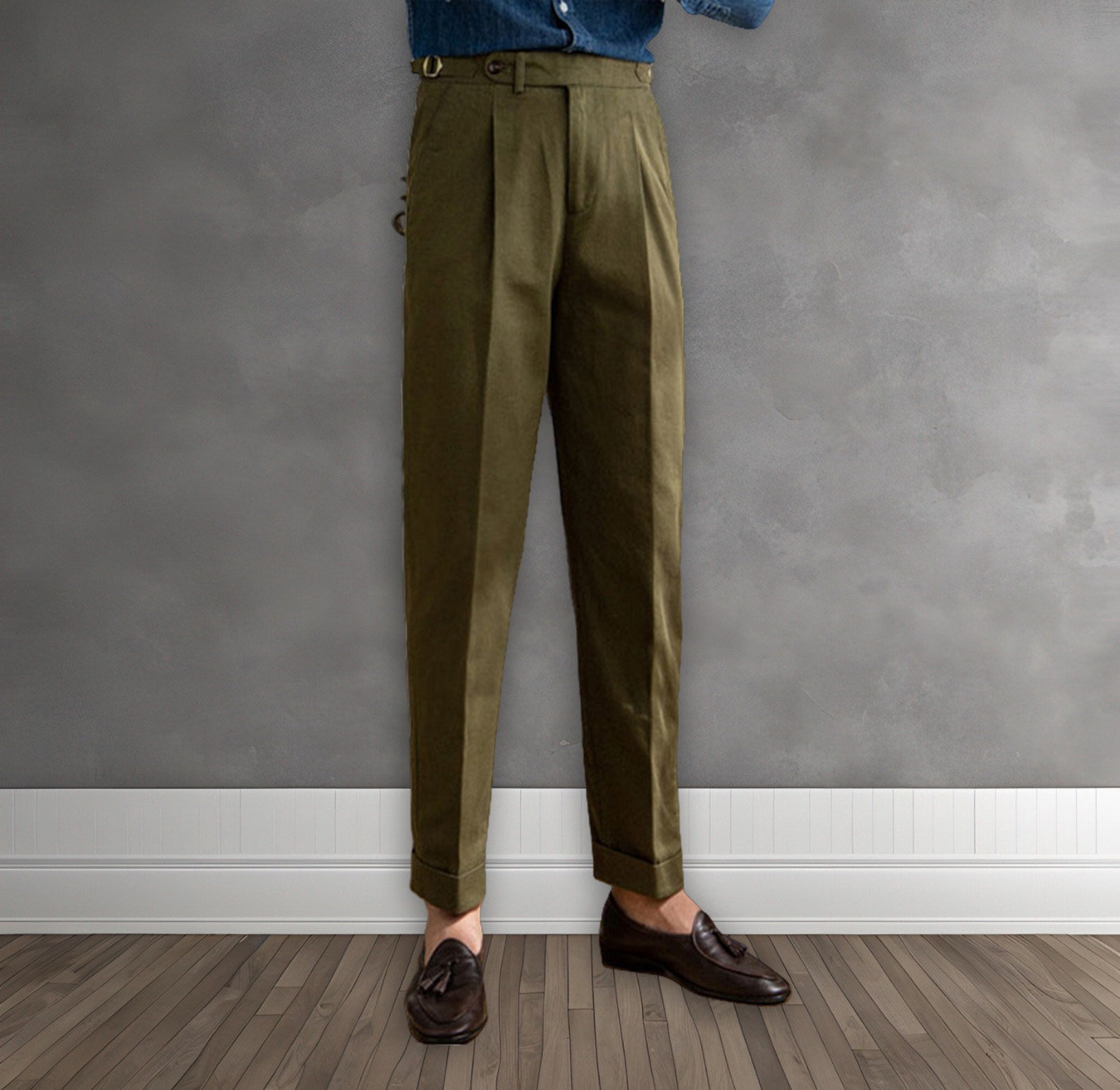 Men Cotton Gurkha Pants, D-buckled Gurkha Pants, Vintage High Waist ...