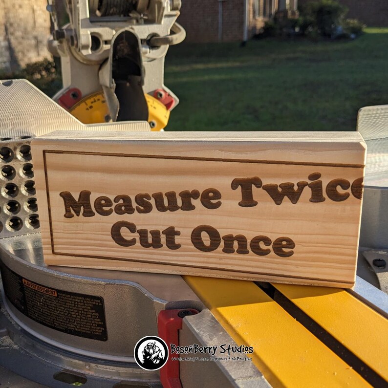 Wooden "measure Twice, Cut Once" Shelf Sign | Funny Gifts | Home Decor ...