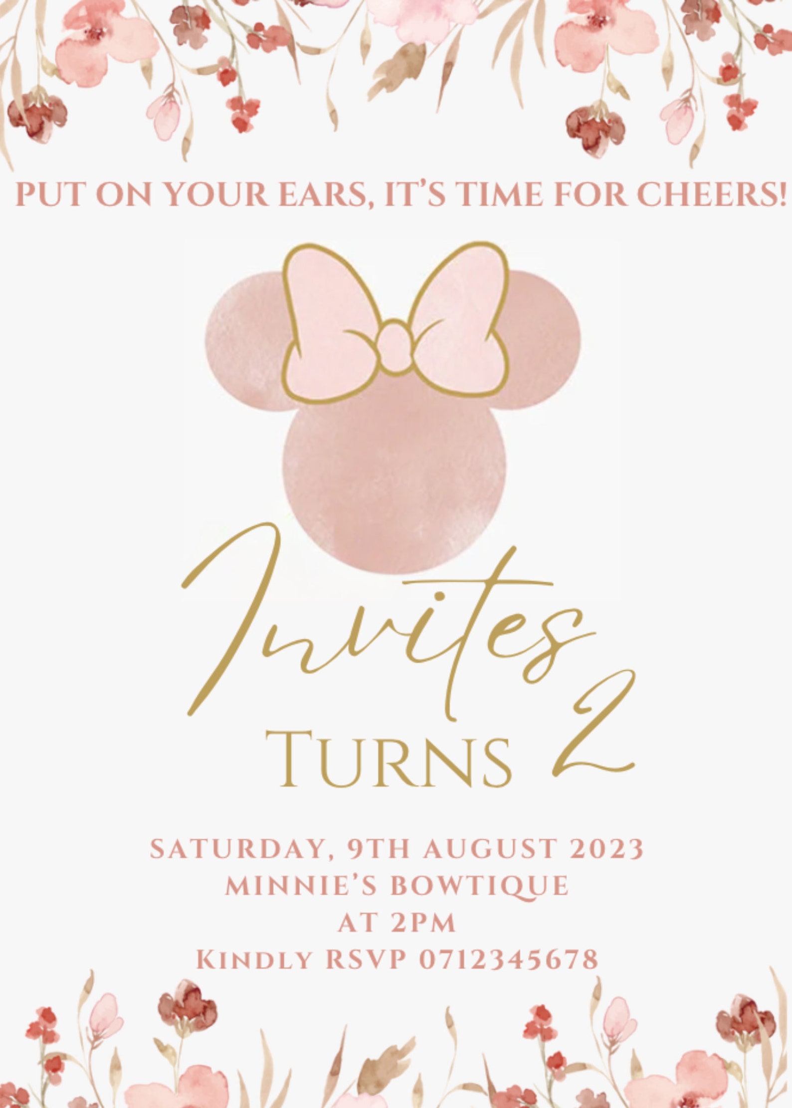 Minnie Mouse Modern/boho Digital Invite Template - Etsy