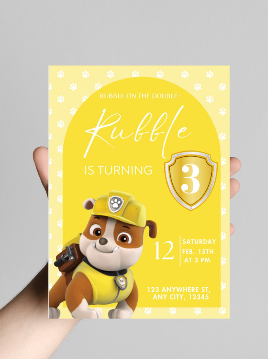 Rubble Paw Patrol Yellow Invitation Template - Etsy