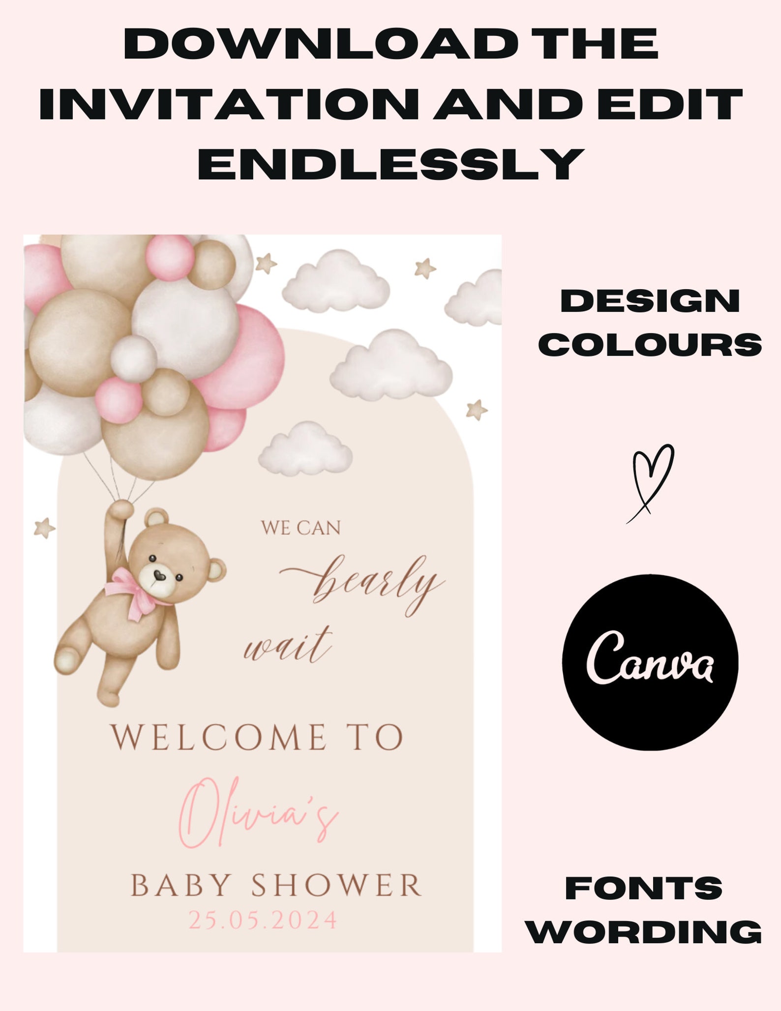 Pink Balloon Welcome Sign Baby Shower/ Gender Reveal. Digital Modern ...