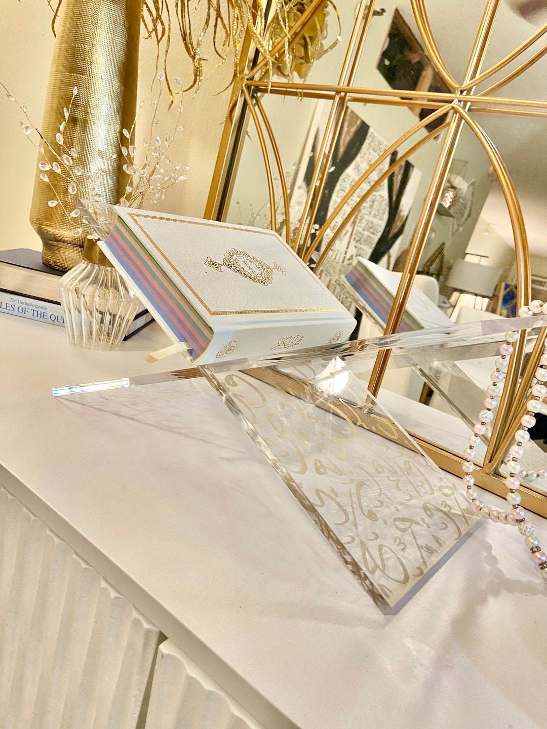 Modern Acrylic Quran Book Holder: Light Gold & Silver Arabic Rehal - Etsy