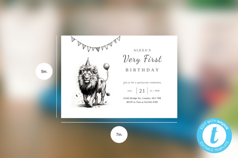 Lion Birthday Party Invitation, Instant Digital Download, Printable ...