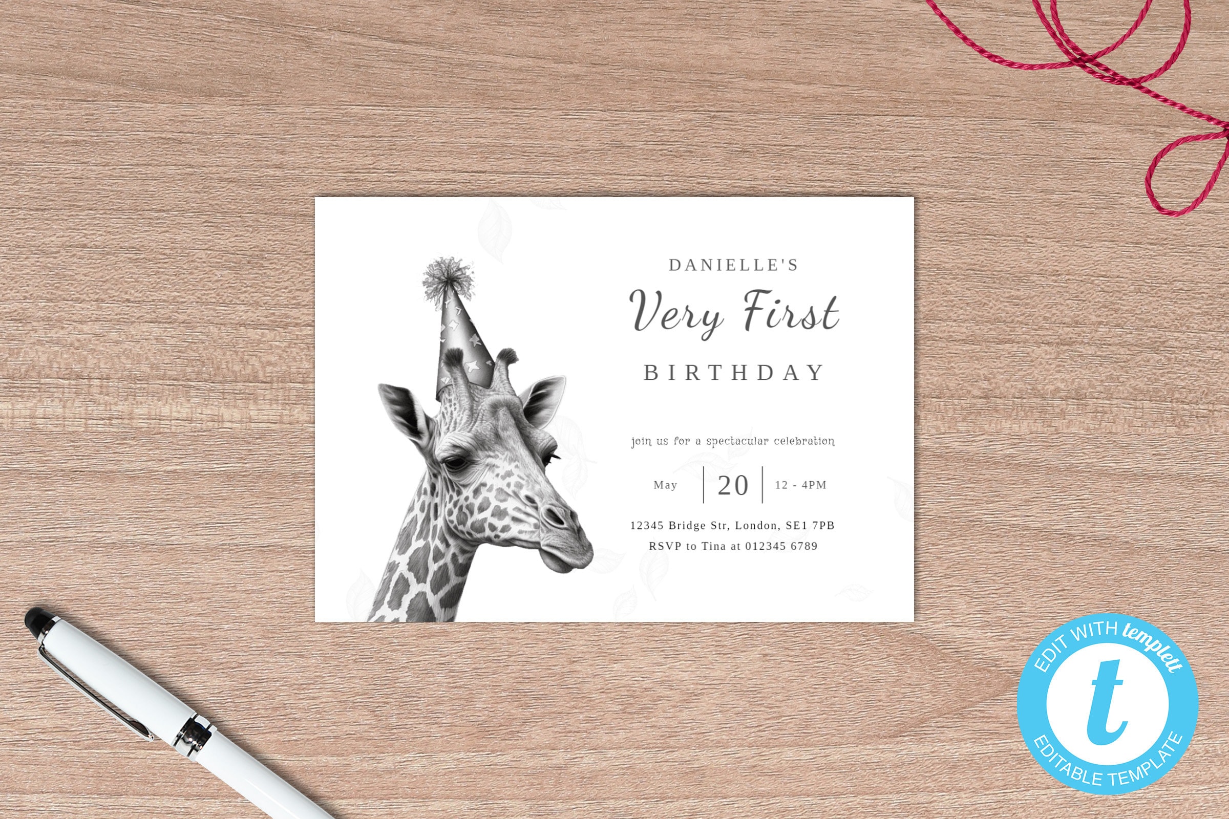 Giraffe Birthday Party Invitation, Instant Digital Download, Printable ...