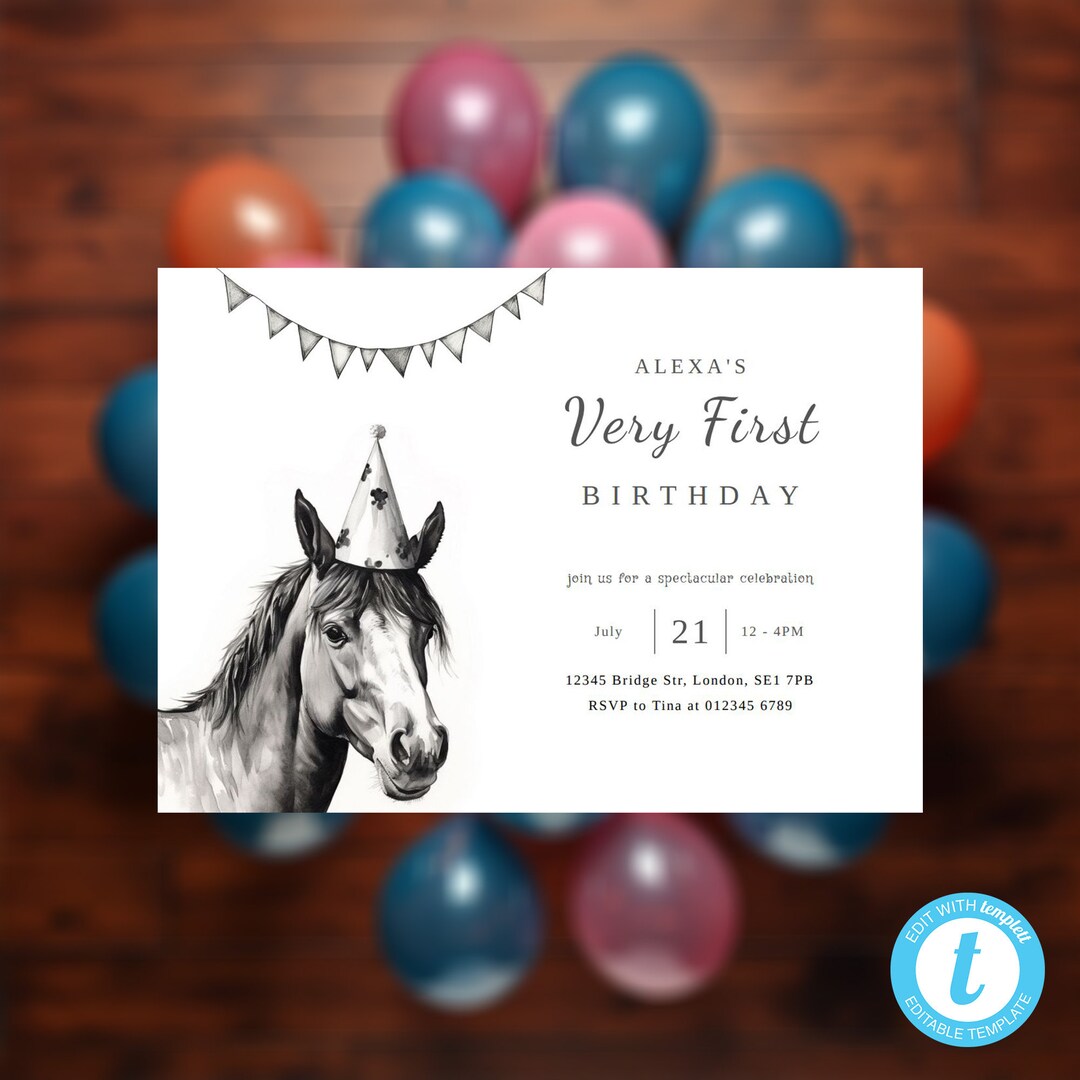 Horse Birthday Party Invitation, Instant Digital Download, Printable ...