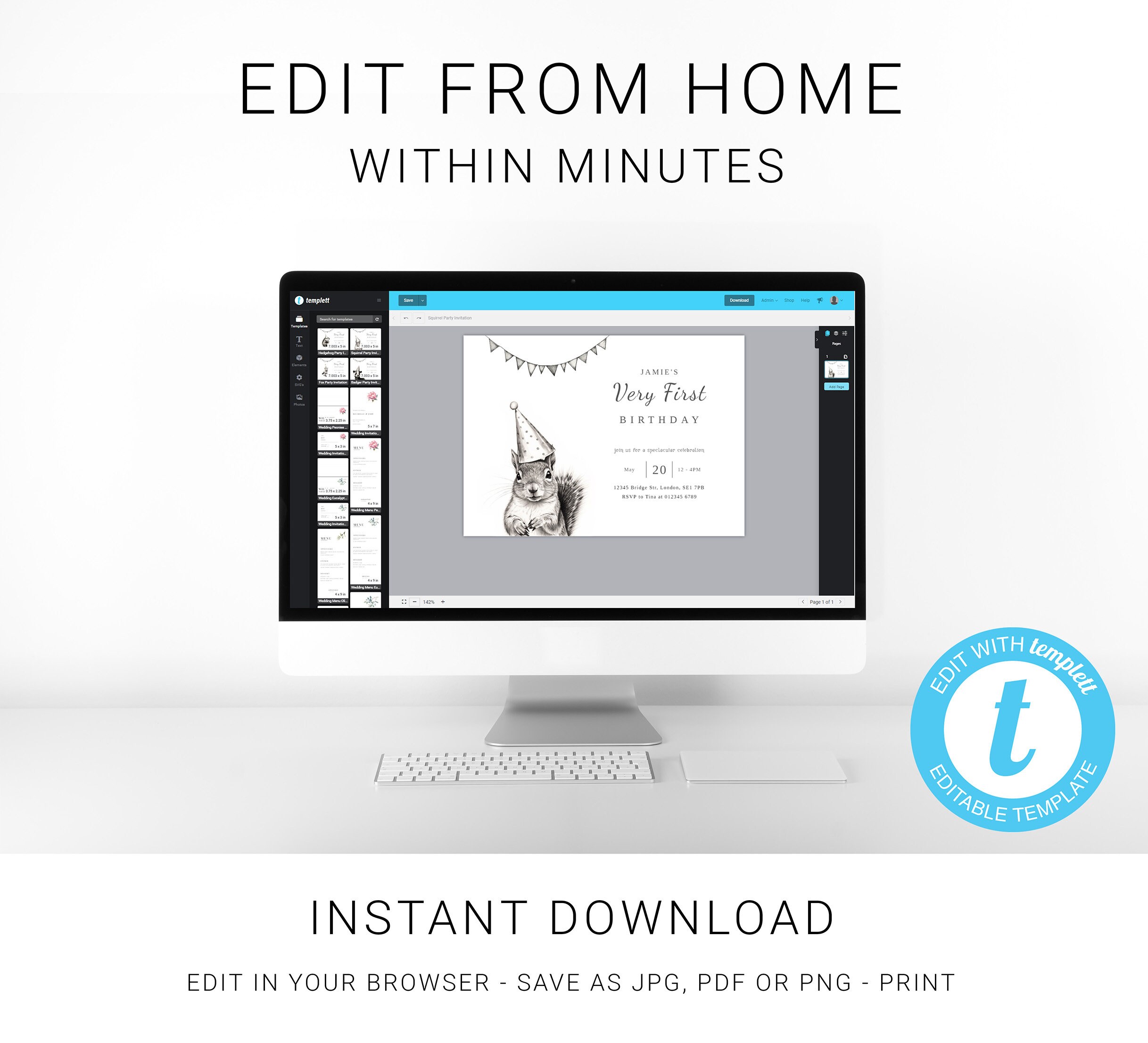 Squirrel Birthday Party Invitation, Instant Digital Download, Printable ...