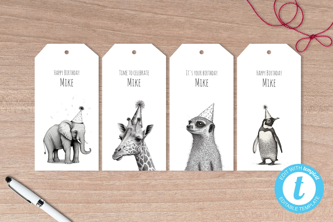 Party Animals Gift Tag Template, Instant Download, Customizable ...