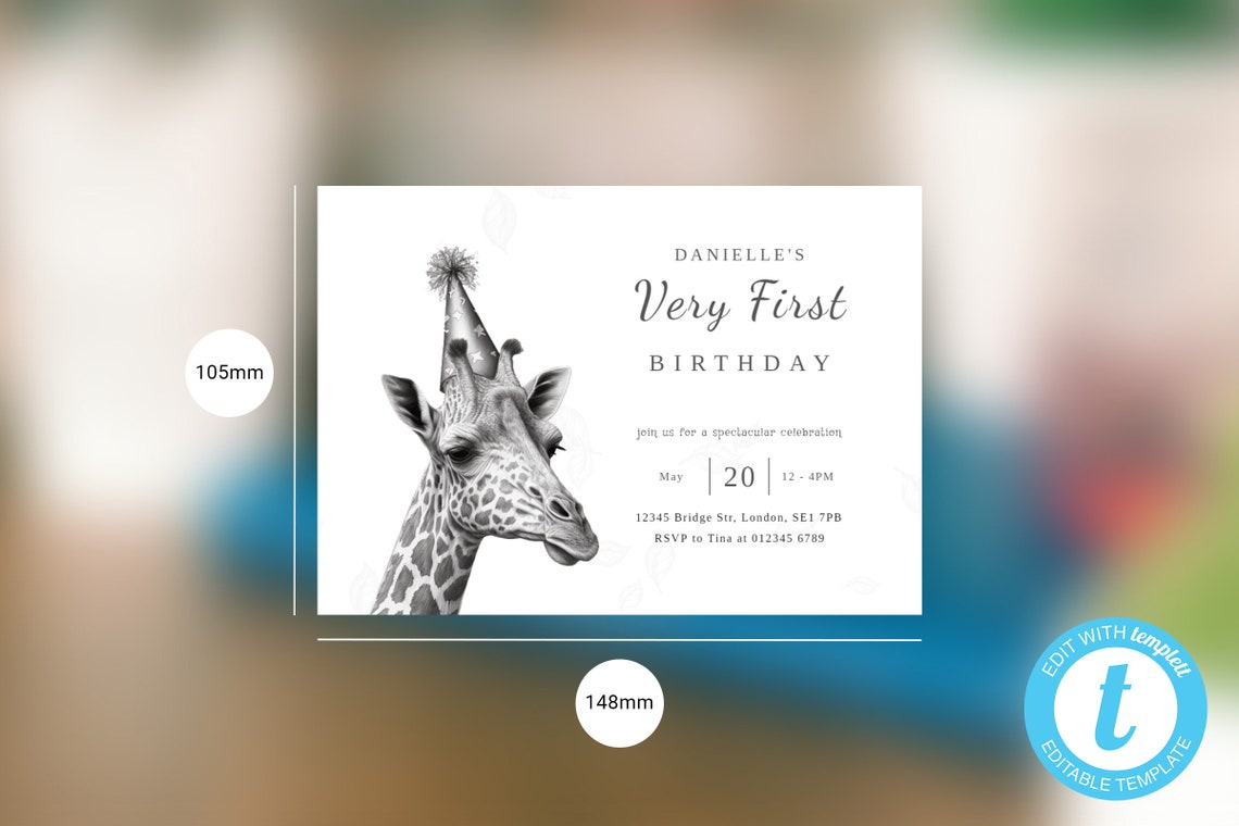 Giraffe Birthday Party Invitation, Instant Digital Download, Printable ...