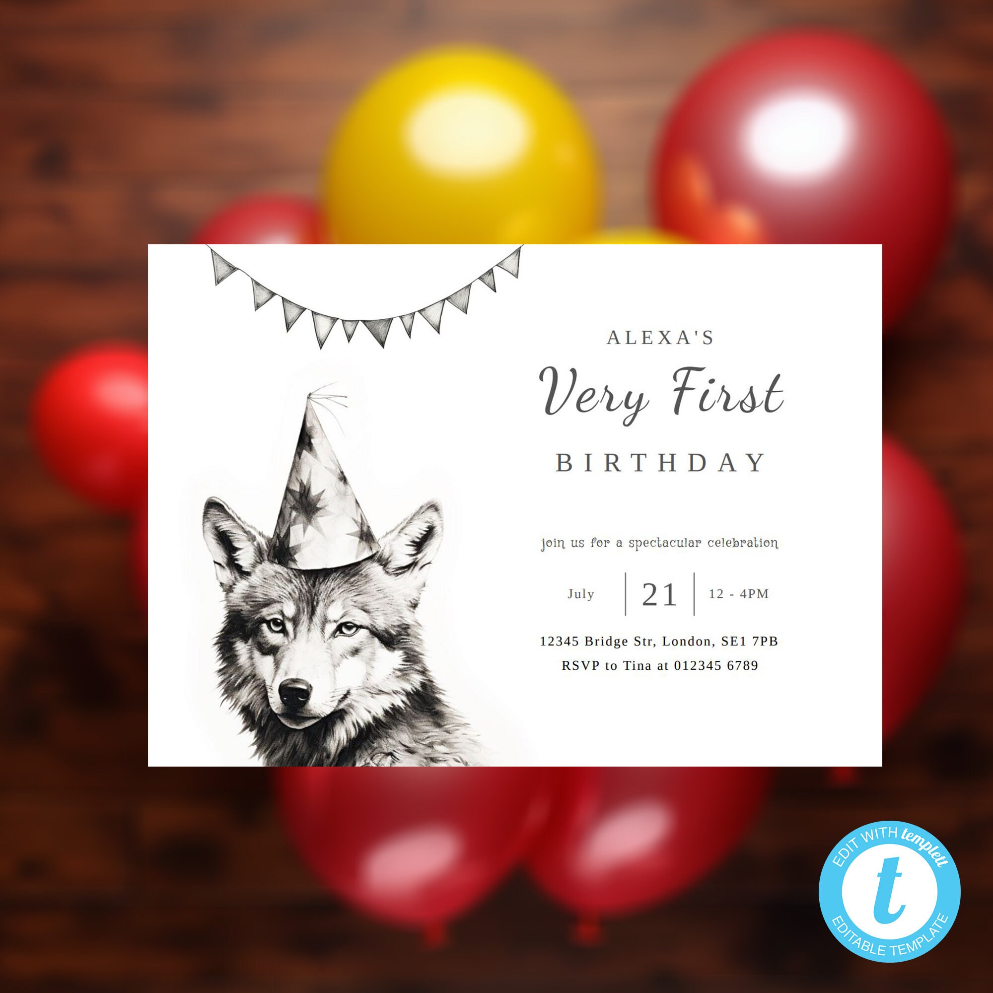Wolf Birthday Invitation, Printable and Digital Wolf Party Invite ...