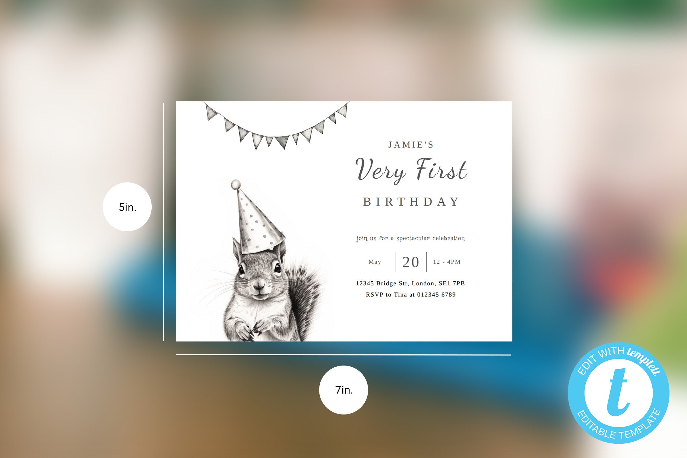 Squirrel Birthday Party Invitation, Instant Digital Download, Printable ...