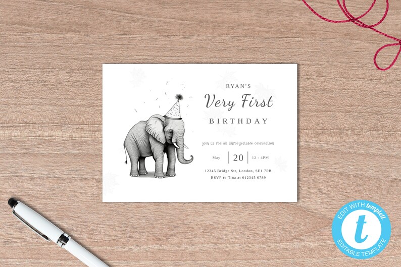 Elephant Birthday Party Invitation Instant Digital Download - Etsy