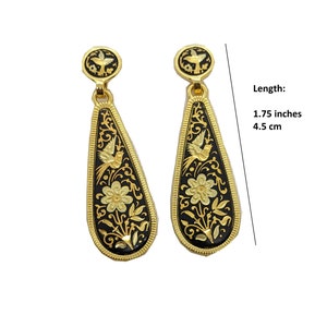 Spanish Long Drop Women's Earrings Spain 24K Gold & Steel -flowers - Etsy