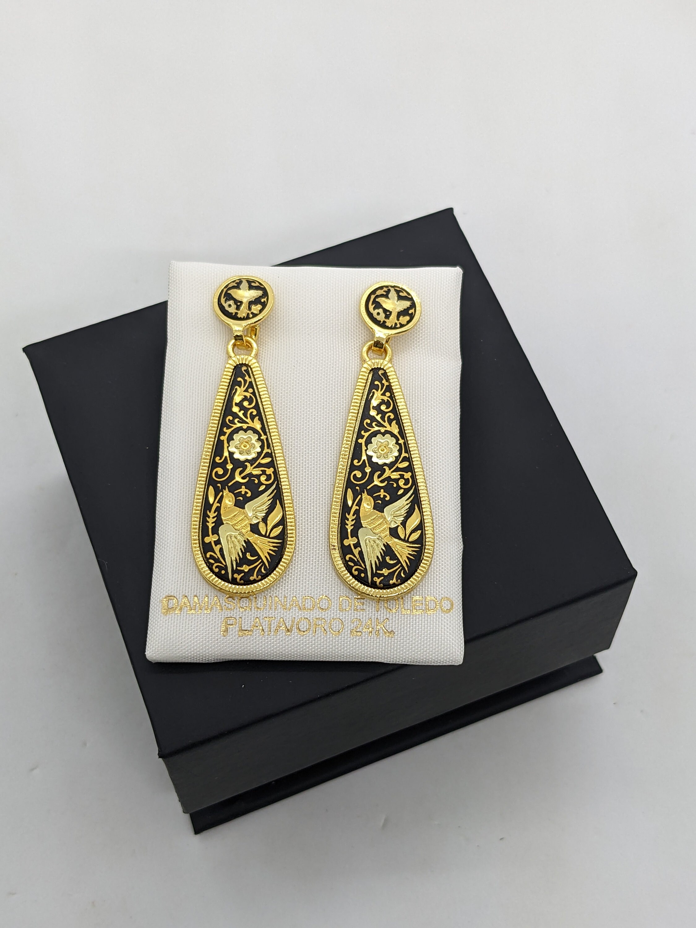 24K Gold & Steel Spanish Long Drop Earrings Elegant and Sophisticated ...