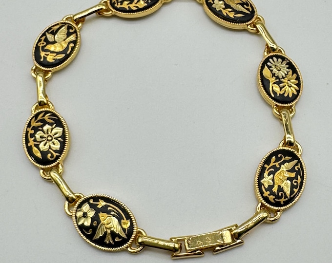 Damascene Spanish Bracelet From Spain 24K Gold & Steel -birds and ...