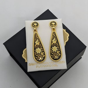 Spanish Long Drop Women's Earrings Spain 24K Gold & Steel -flowers - Etsy
