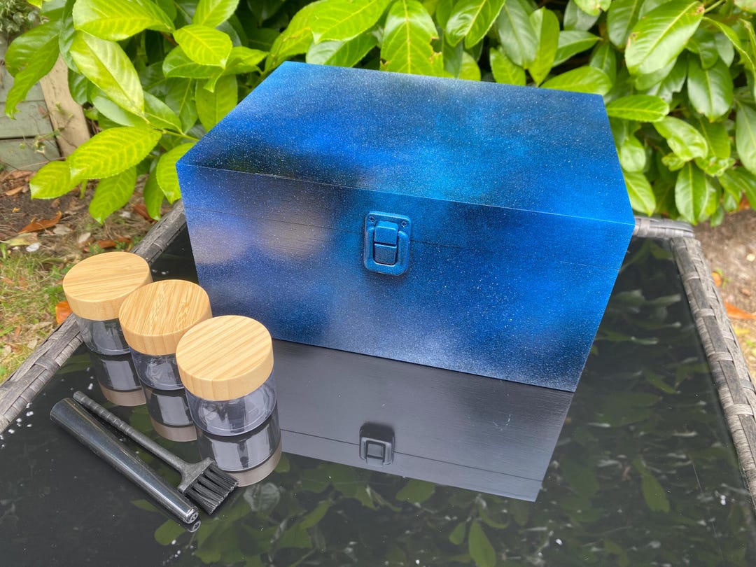 Hand-painted Blue Galaxy Wooden Stash Box Set With Rolling Tray - Etsy