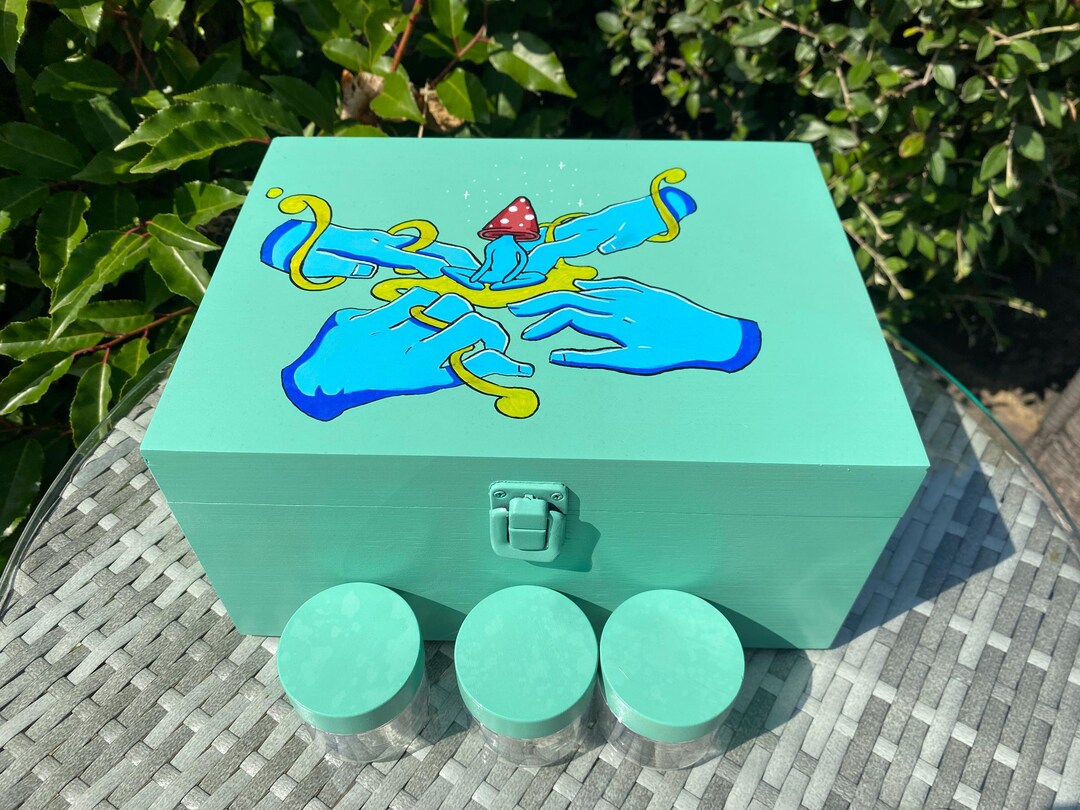 Hand Painted Mushroom Wooden Stash Box With Rolling Tray - Etsy