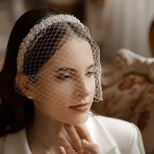 Headband and Bridal Birdcage Veil Bridal Bandeau Veil White - Etsy