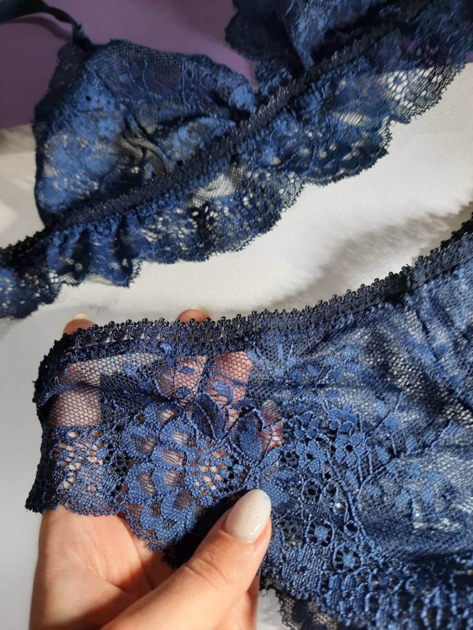 Conjunto de lencería azul conjunto de lencería de encaje - Etsy España