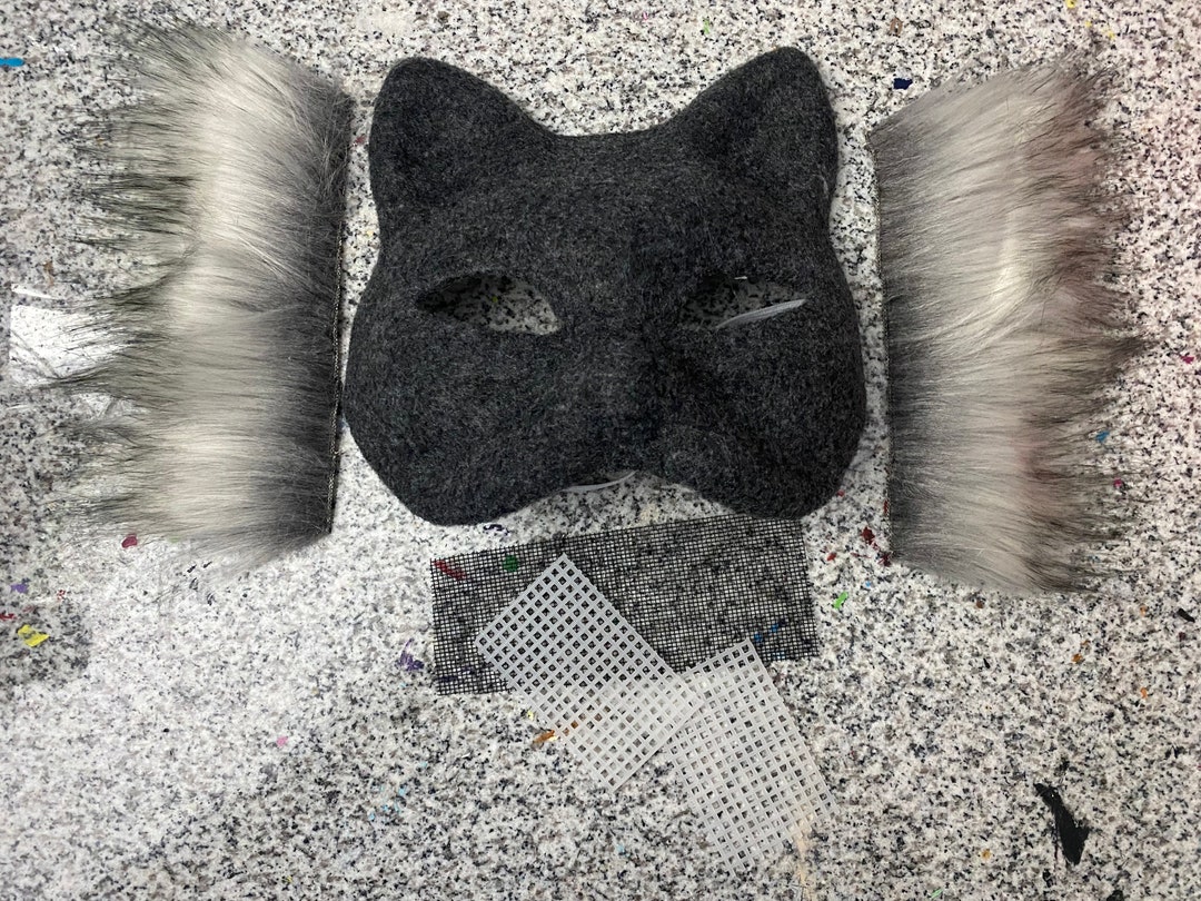 Plain Charcoal Felted Therian Cat Mask & Grey Fur Kit - Ready to Ship ...