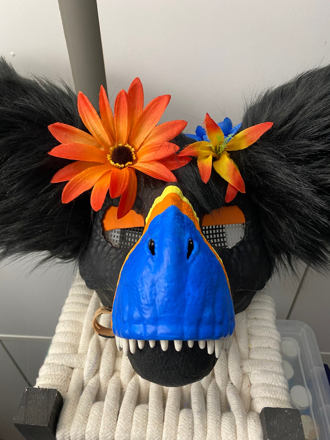Dino Mask With Fur Ears - Etsy