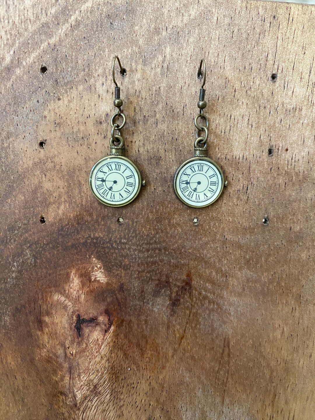 Bronze Clock Earrings-pocket Watch Earrings-vintage Style Earrings ...