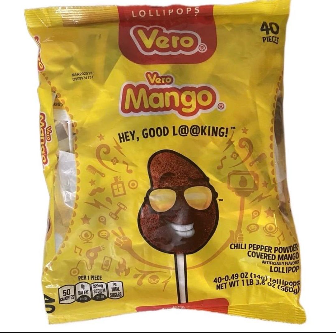 Vero Mango Lollipop - Chili Pepper Powdered Covered Mango Flavored - 40 ...
