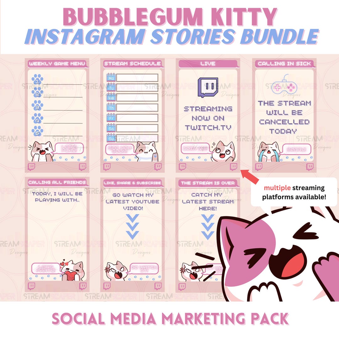 Cute Kawaii Pink Cat Stream Theme Bubblegum Kitty Insta Tiktok ...