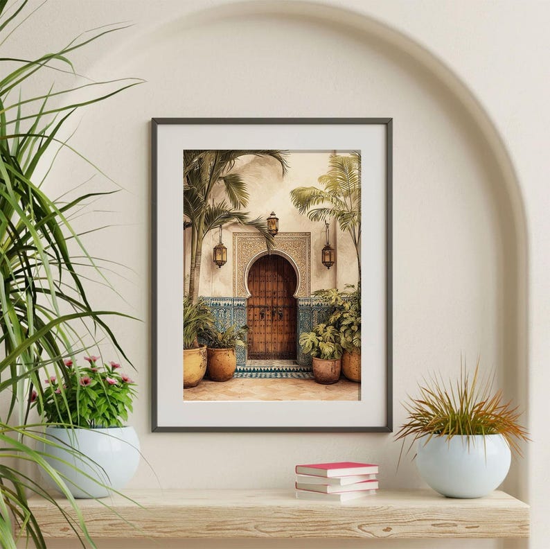 Marrakech Morocco Garden Boho Wall Art Moorish Arch Courtyard Poster ...