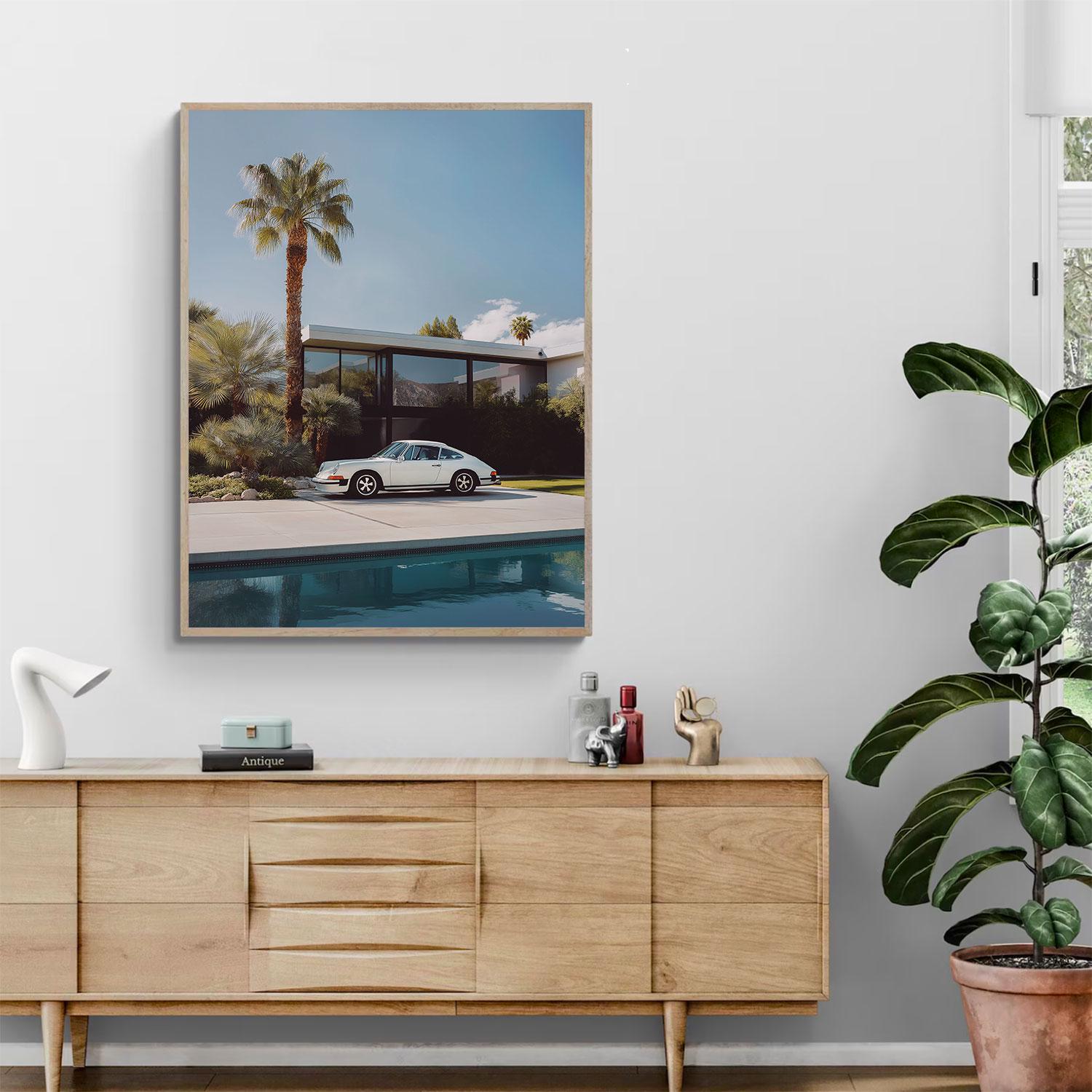 Vintage Porsche by Palm Springs Pool Aesthetic Wall Art Luxury Car ...