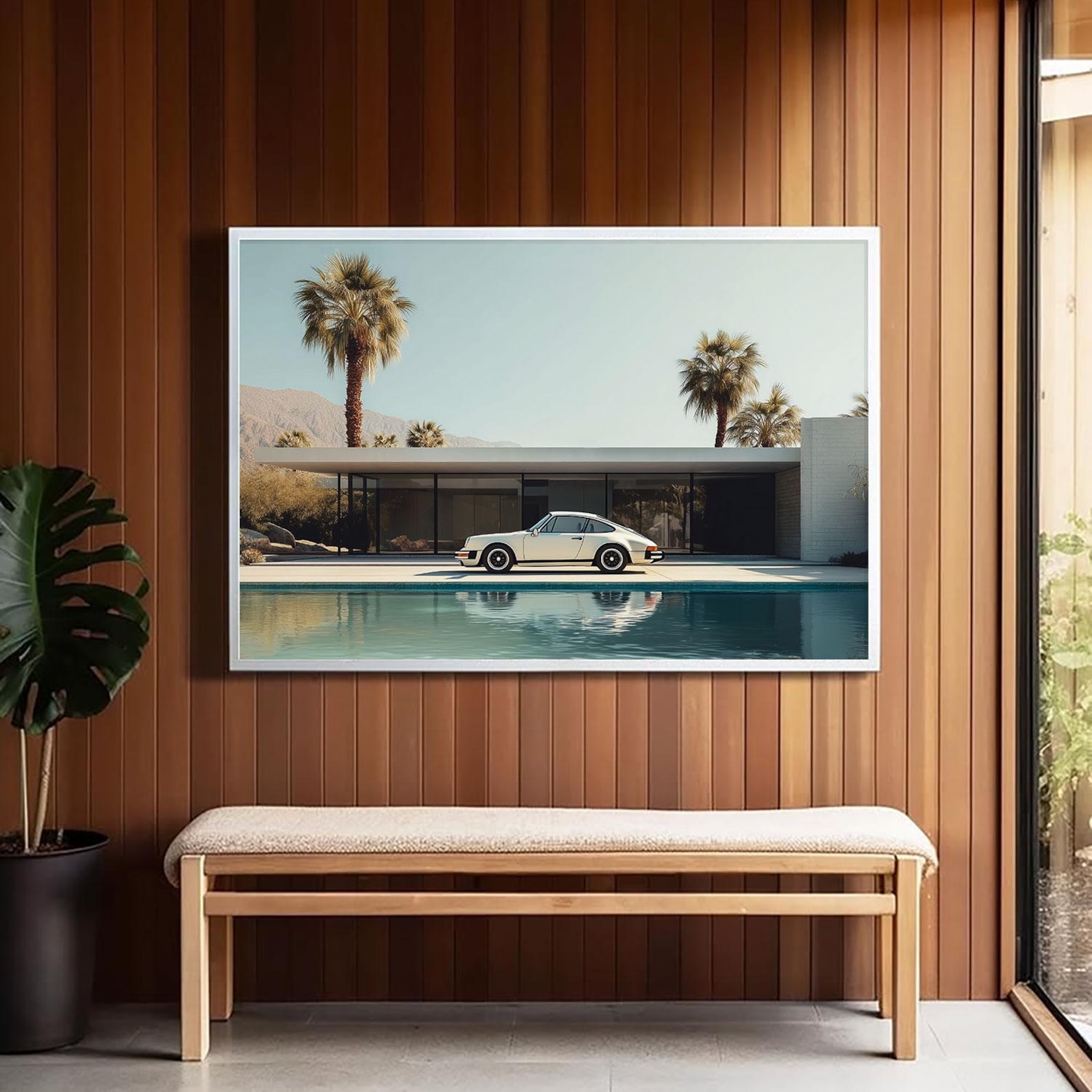Vintage Porsche by Palm Springs Pool Aesthetic Wall Art Luxury Car ...
