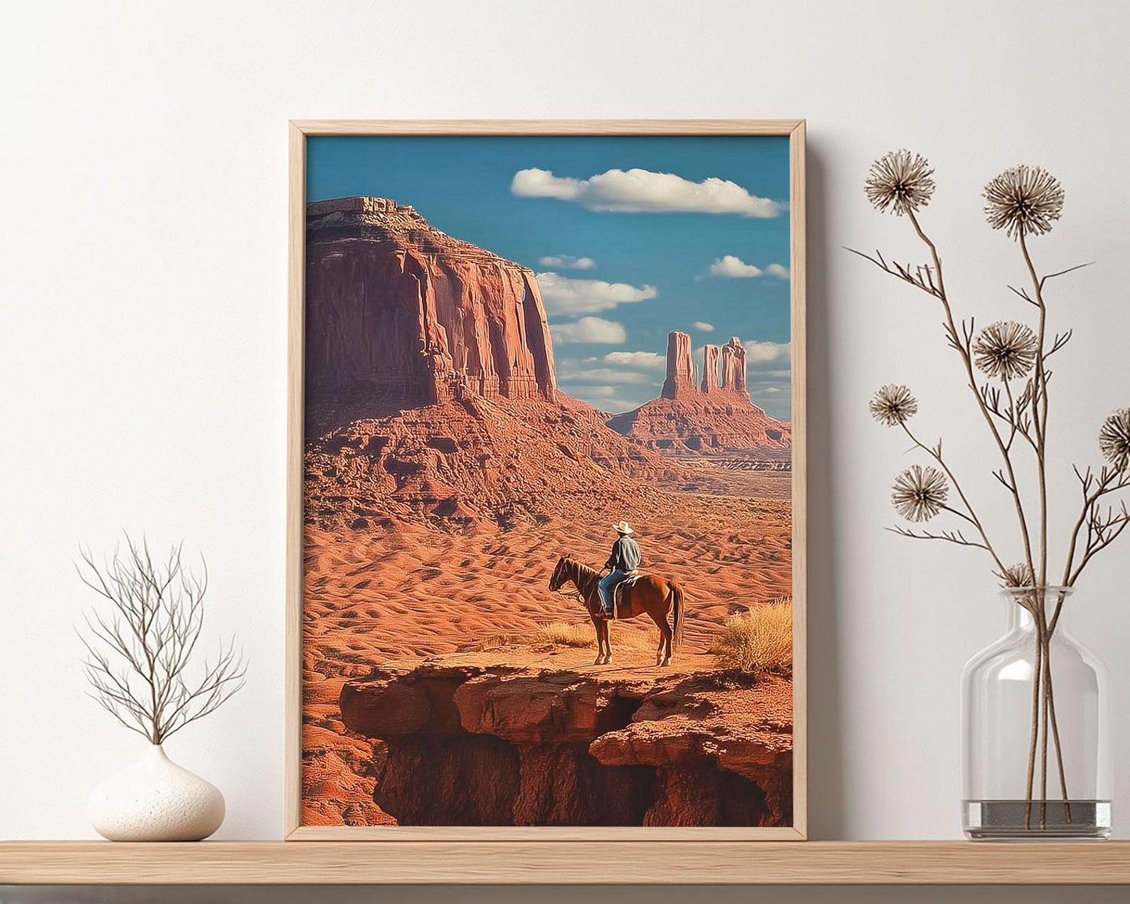 Cowboy on Horse Desert Wall Art Monument Valley Western Landscape ...
