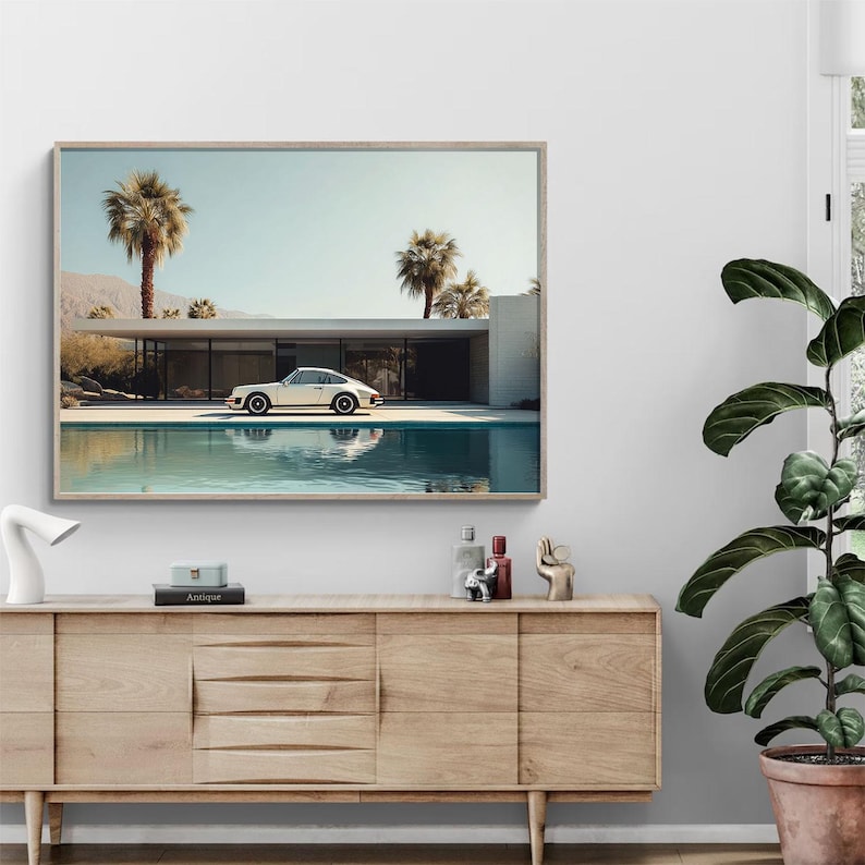 Vintage Porsche by Palm Springs Pool Aesthetic Wall Art Luxury Car ...