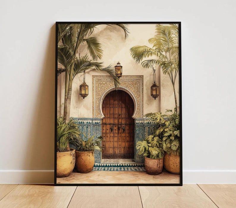 Marrakech Morocco Garden Boho Wall Art Moorish Arch Courtyard Poster ...