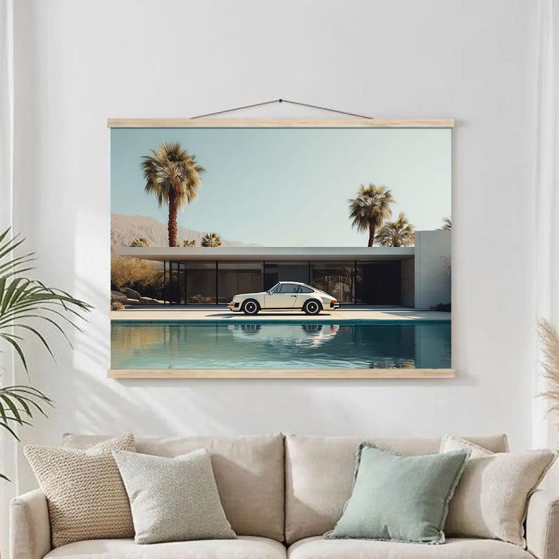 Vintage Porsche by Palm Springs Pool Aesthetic Wall Art Luxury Car ...