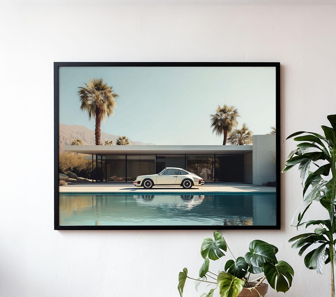 Vintage Porsche by Palm Springs Pool Aesthetic Wall Art Luxury Car ...
