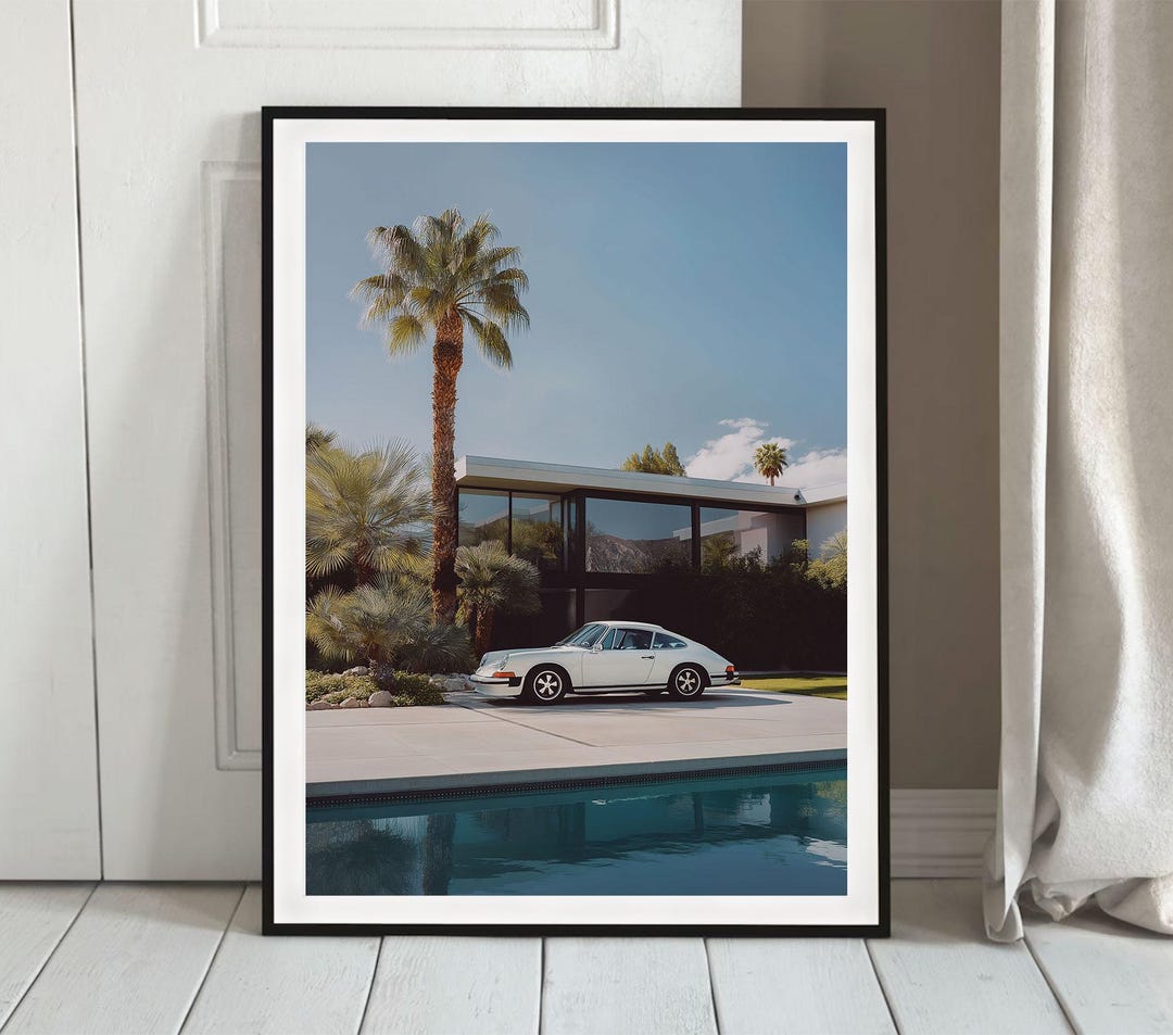 Vintage Porsche by Palm Springs Pool Aesthetic Wall Art Luxury Car ...