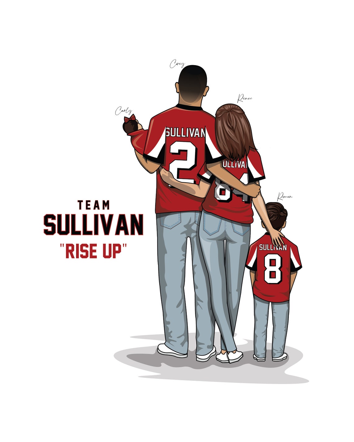Custom Football Family Portrait Illustration / Personalized Football ...