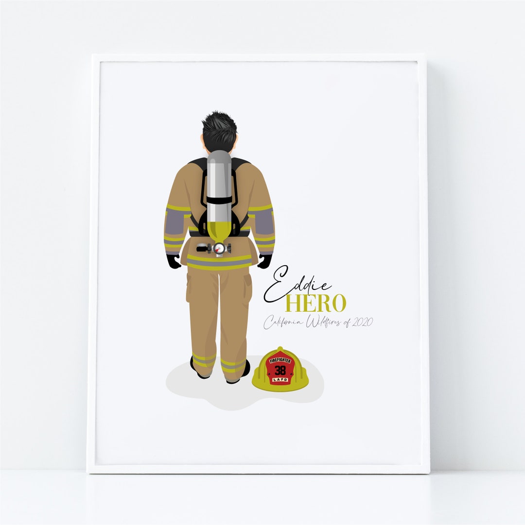 Custom Firefighter Illustration / Personalized Firefighter Drawing ...