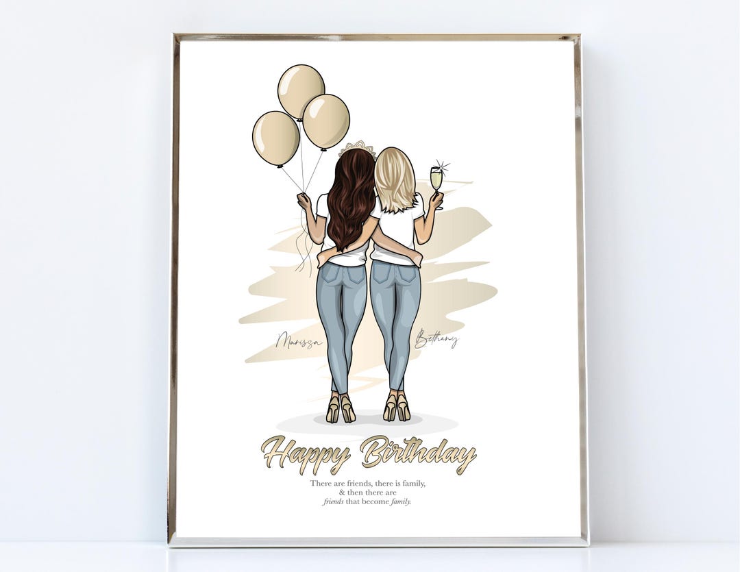 Custom Best Friend Happy Birthday Drawing / Best Friend Portrait ...