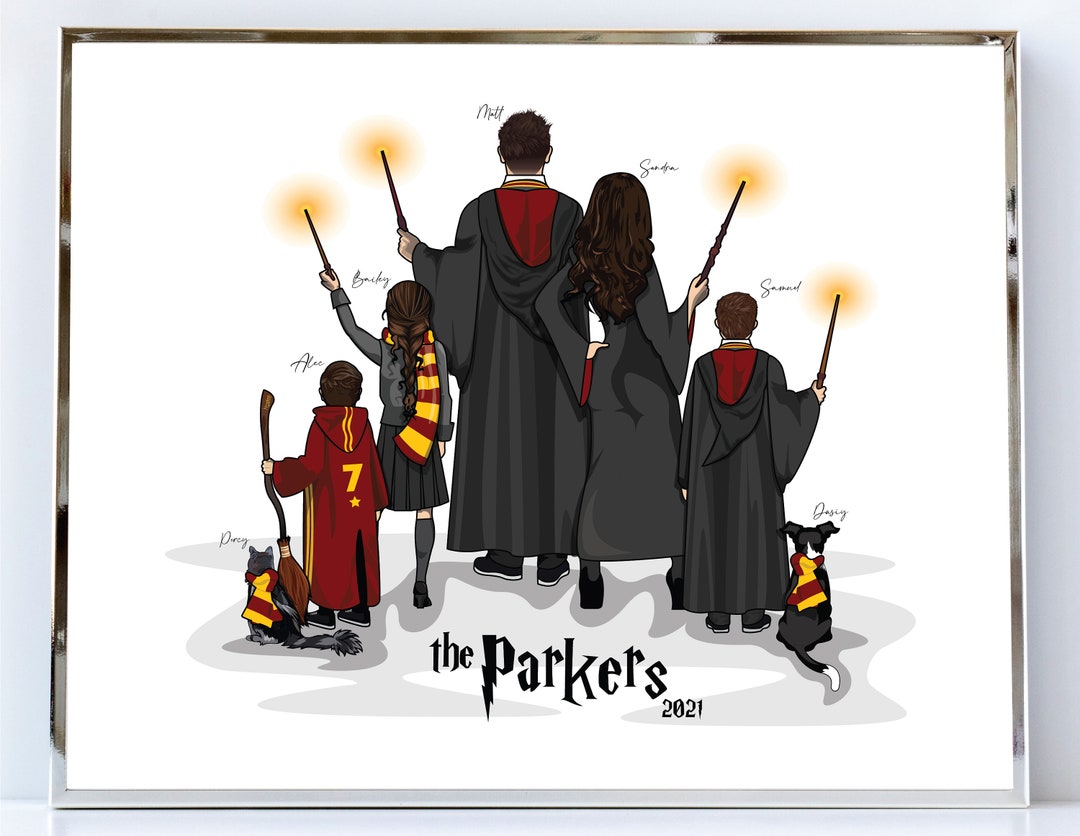 Custom Wizard Family Portrait Drawing / Personalized Wizard Family ...
