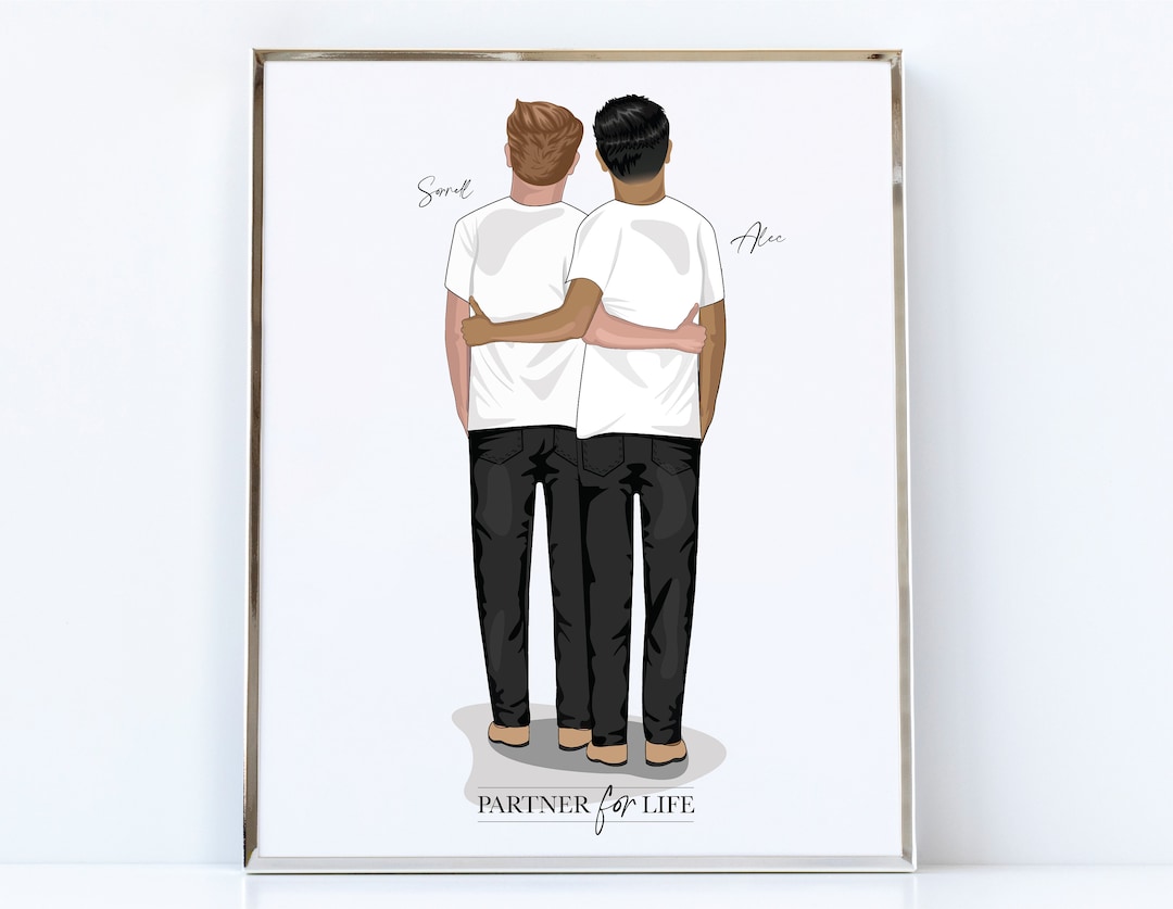 Gay Wedding Gift / Custom Gay Couple Portrait Drawing / Gay Couple Gift ...