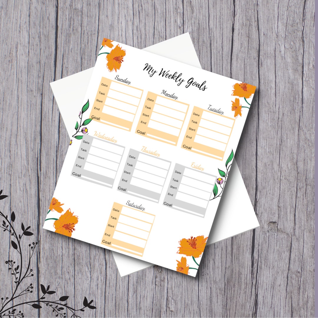 PRINTABLE My Weekly Goals, Daily Agenda, Personal Goals, Action Planner ...