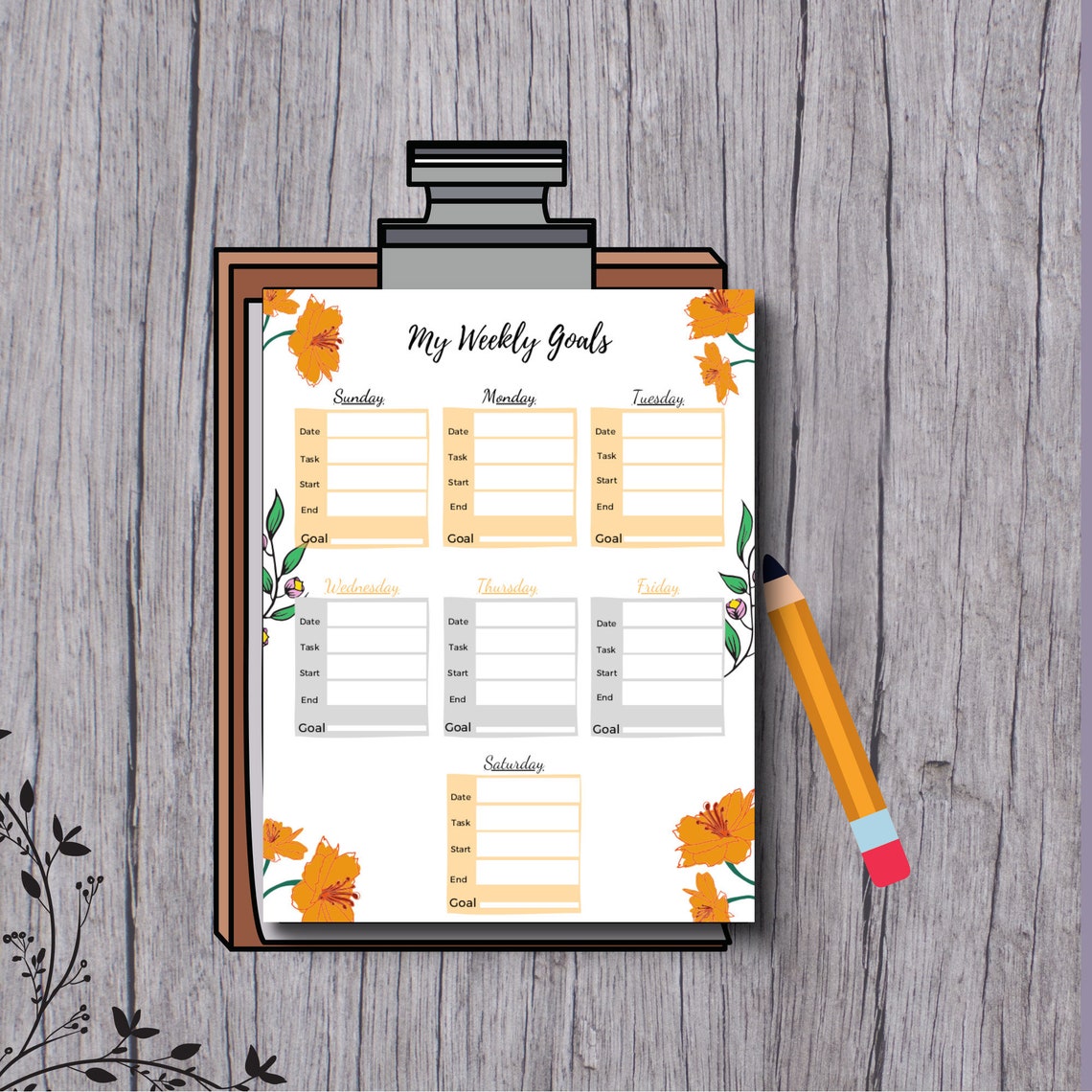 PRINTABLE My Weekly Goals, Daily Agenda, Personal Goals, Action Planner ...
