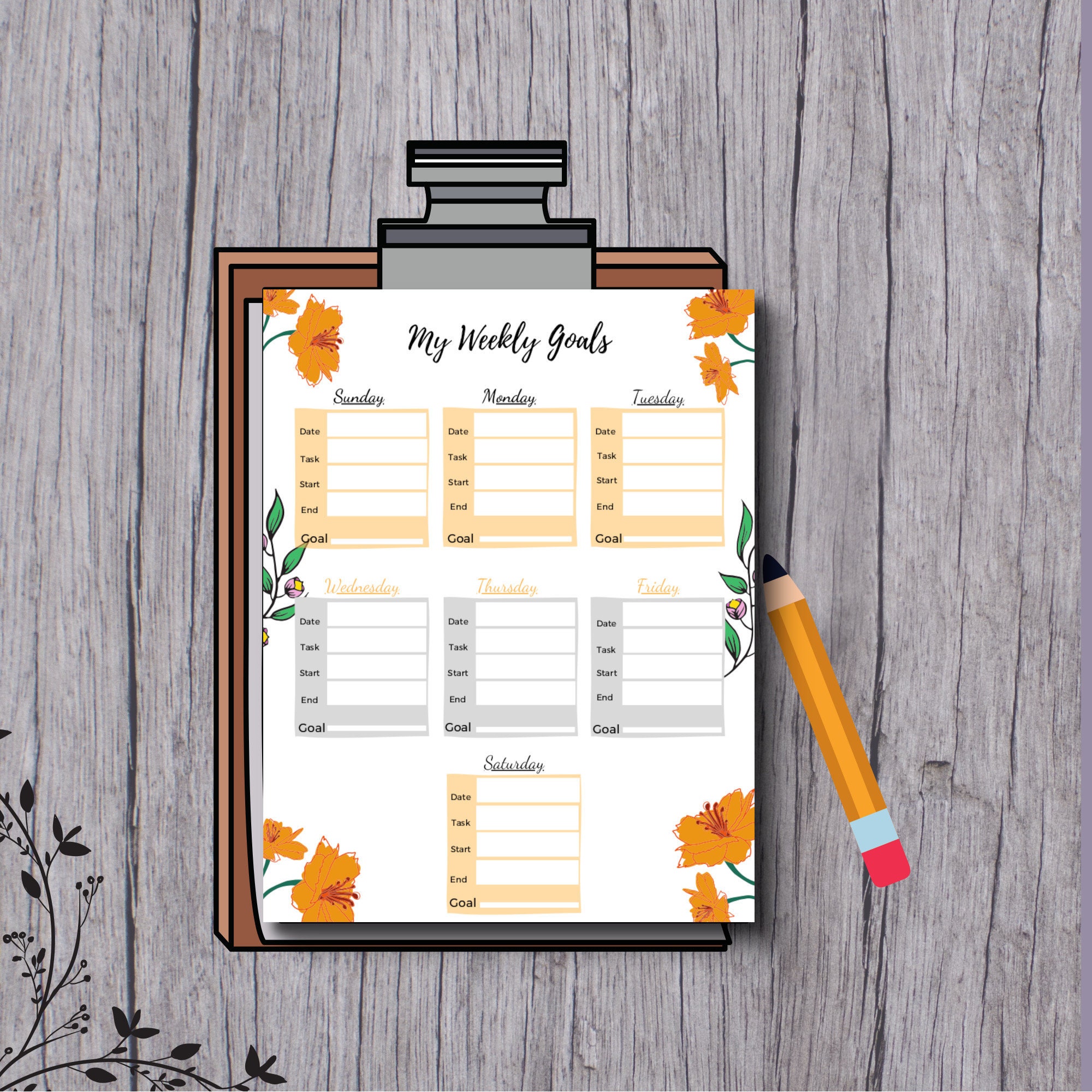 PRINTABLE My Weekly Goals, Daily Agenda, Personal Goals, Action Planner ...