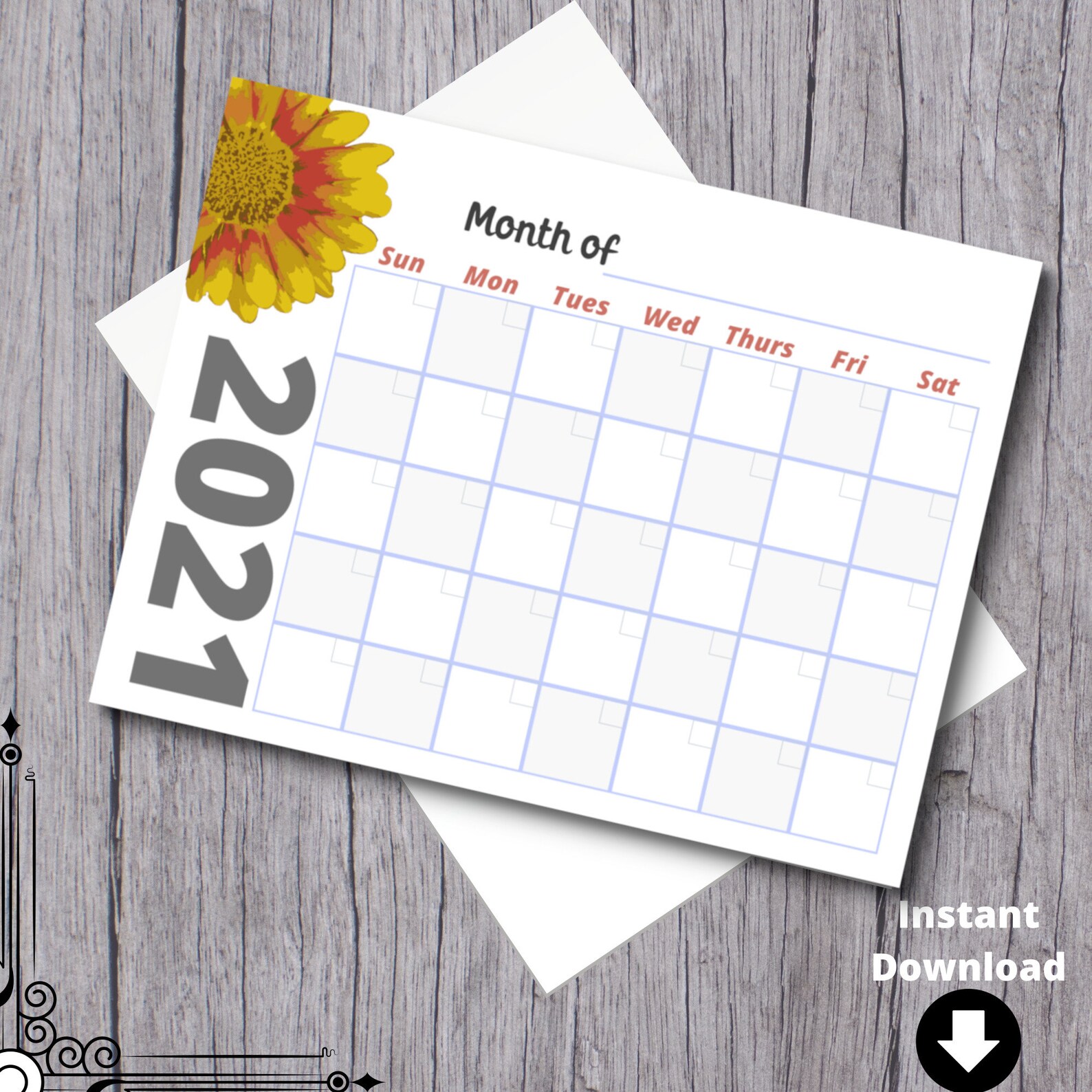 PRINTABLE 2021 Calendar 11x 8.5 Wall Calendar - Etsy