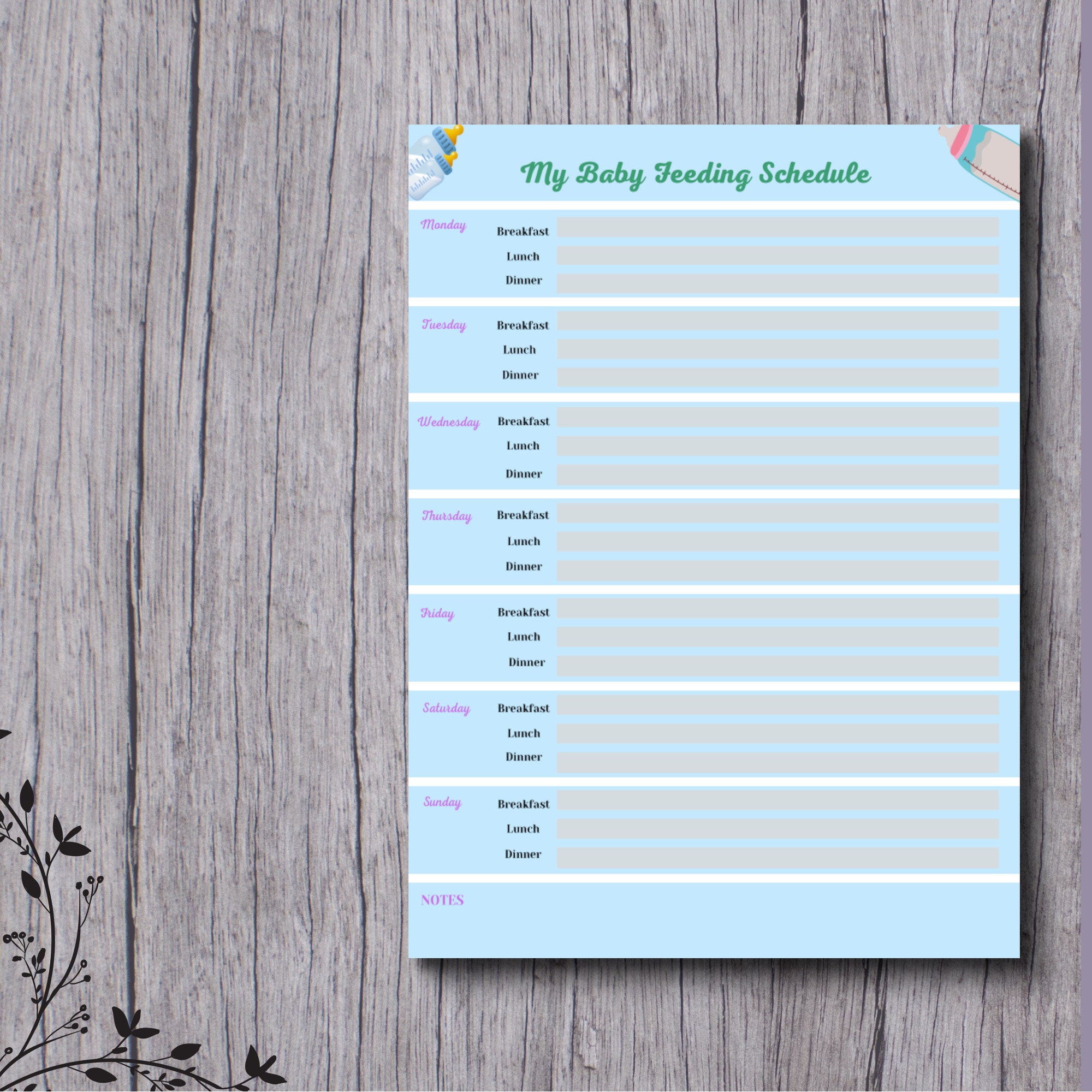 PRINTABLE My Baby Feeding Schedule, Feeding Tracker, Infant Log ...