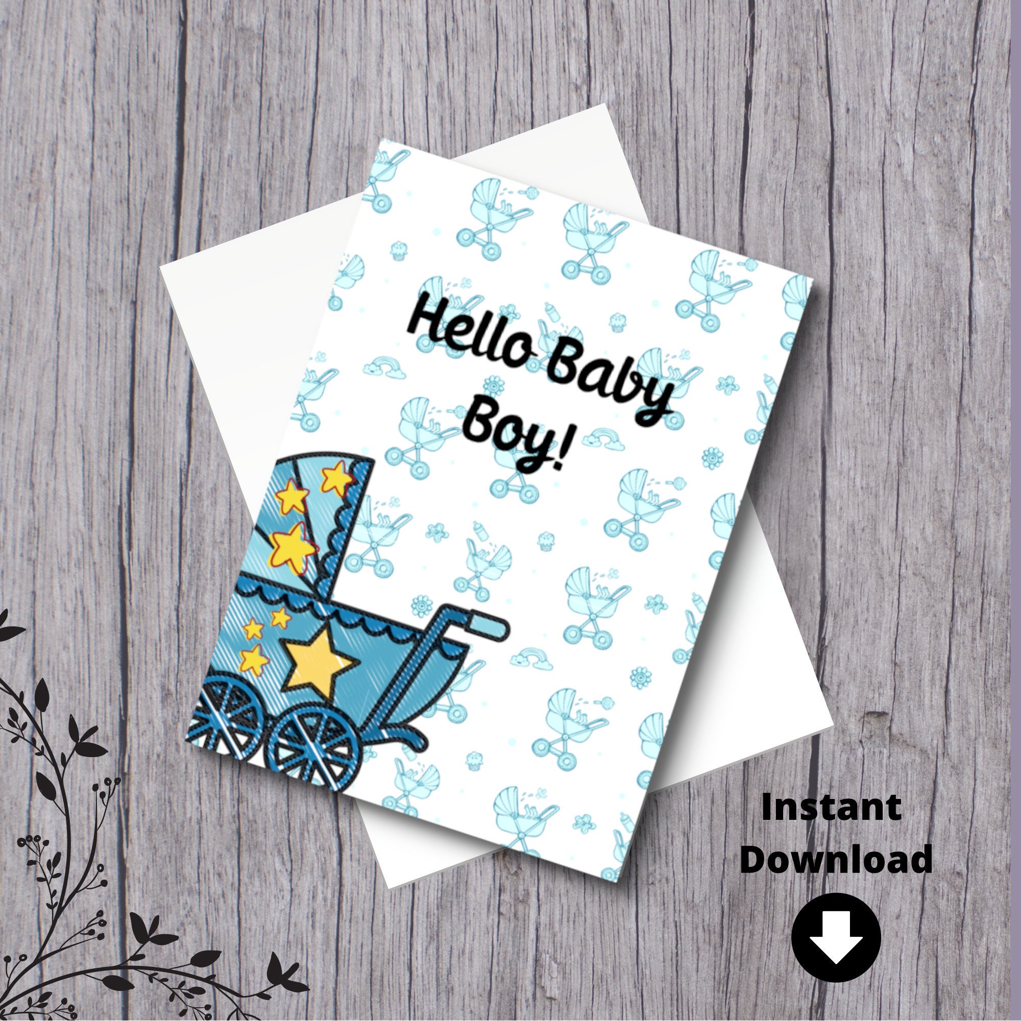 DRUCKBARE Hallo Baby Boy Karte 5 x 7, Neue Ankunftskarte, Neue ...