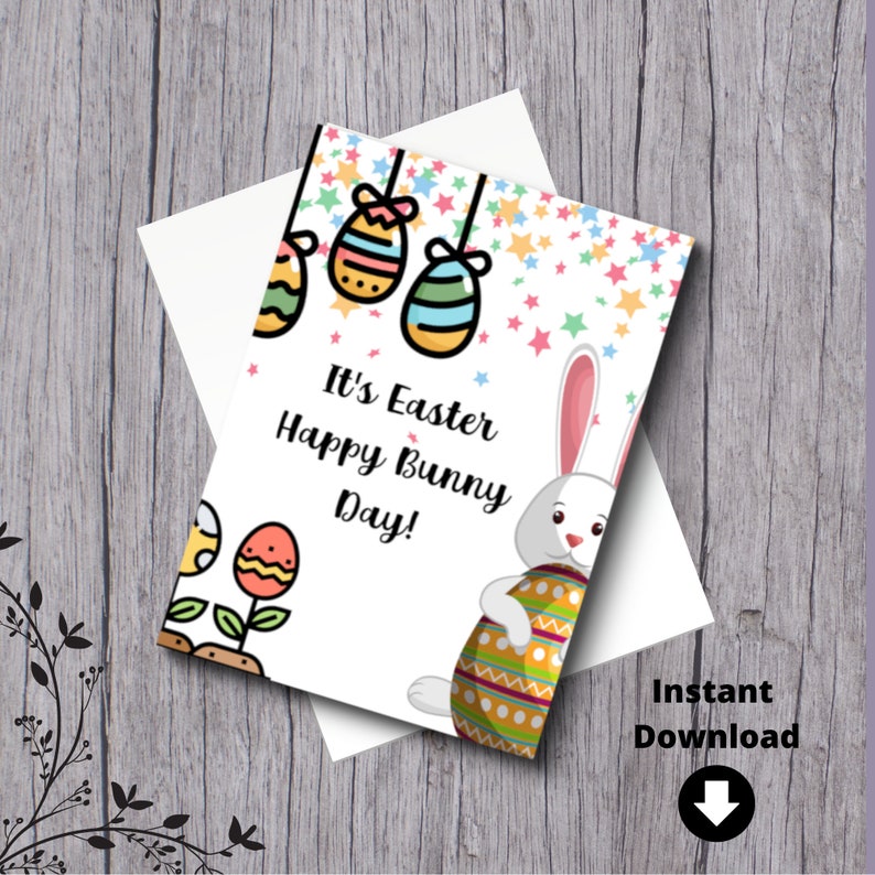 PRINTABLE 5x 7 It's Easter Happy Bunny Day Card, Easter Bunny Card ...